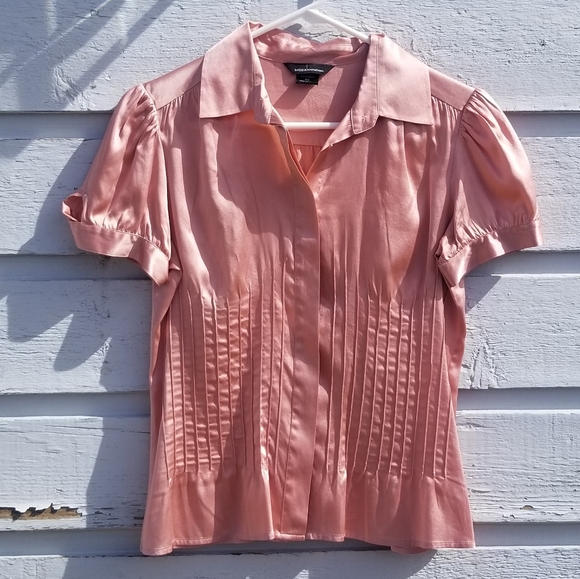 Moda International | Tops | Pink Silk Button Up Blouse With Puff ...